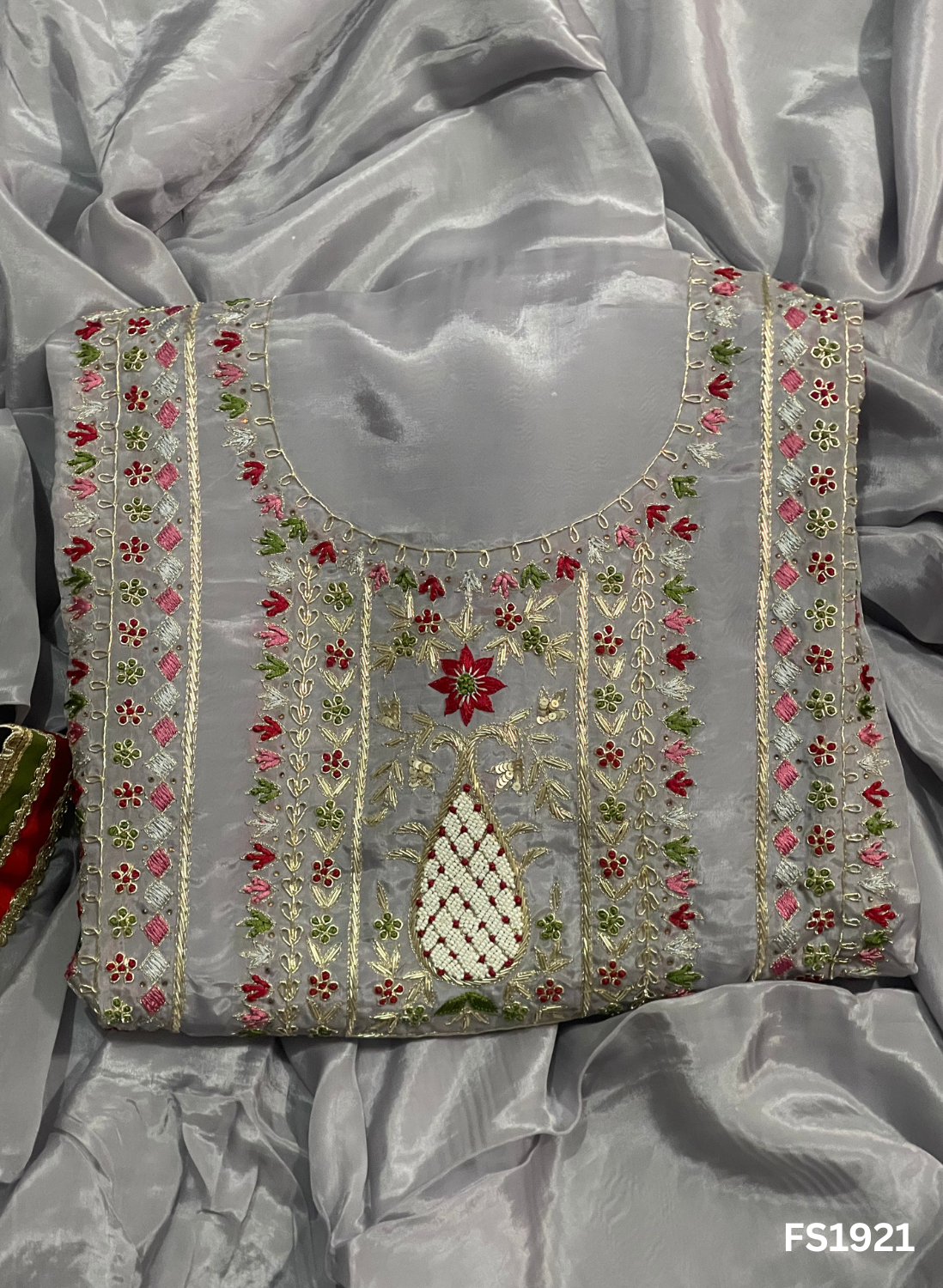 FS1921 | Grey | Silk| Party Wear | Wedding | Jaggo | Ring Ceremony | F ...