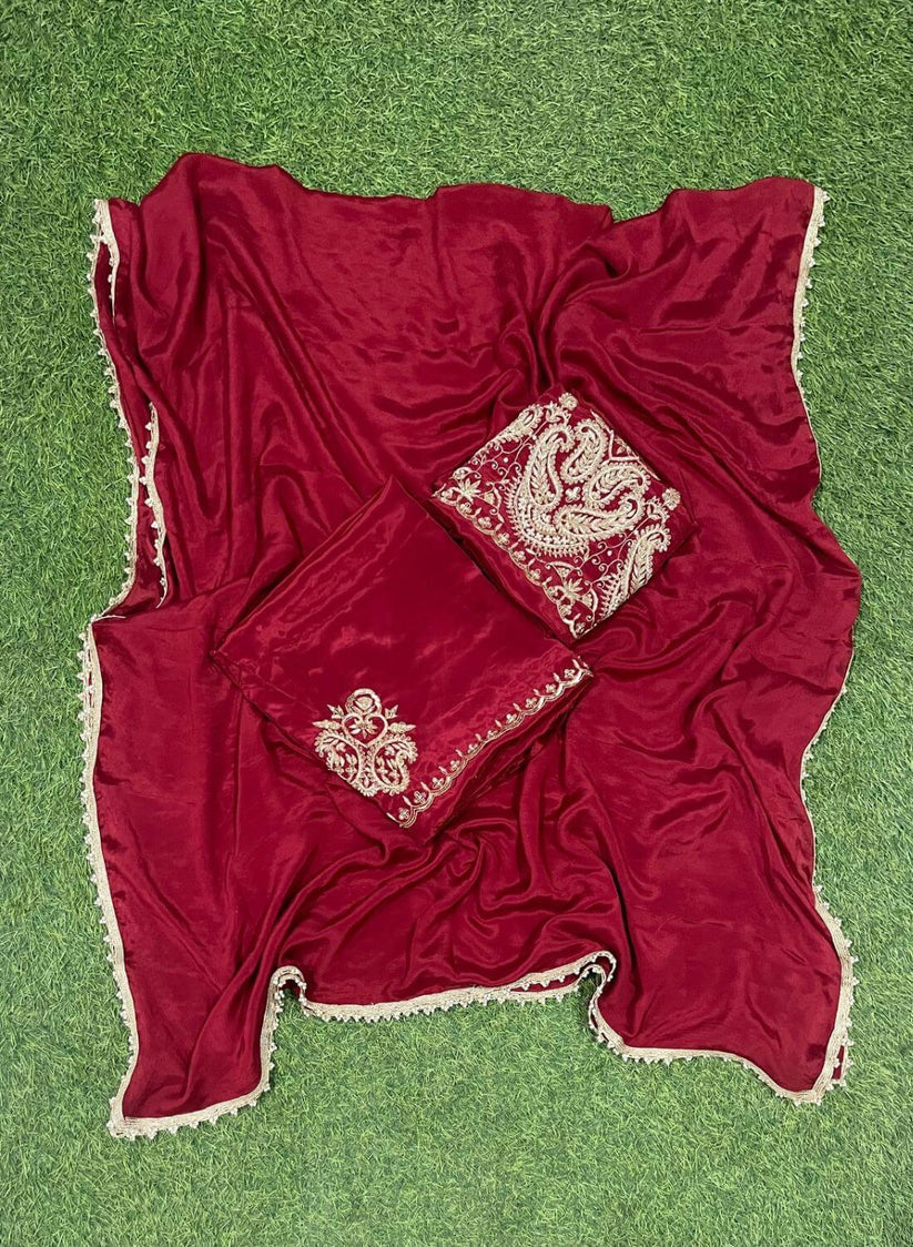 FS196 | Mehroon Crepe | Crepe Suit | Wedding | Party Wear | Ring Cerem ...