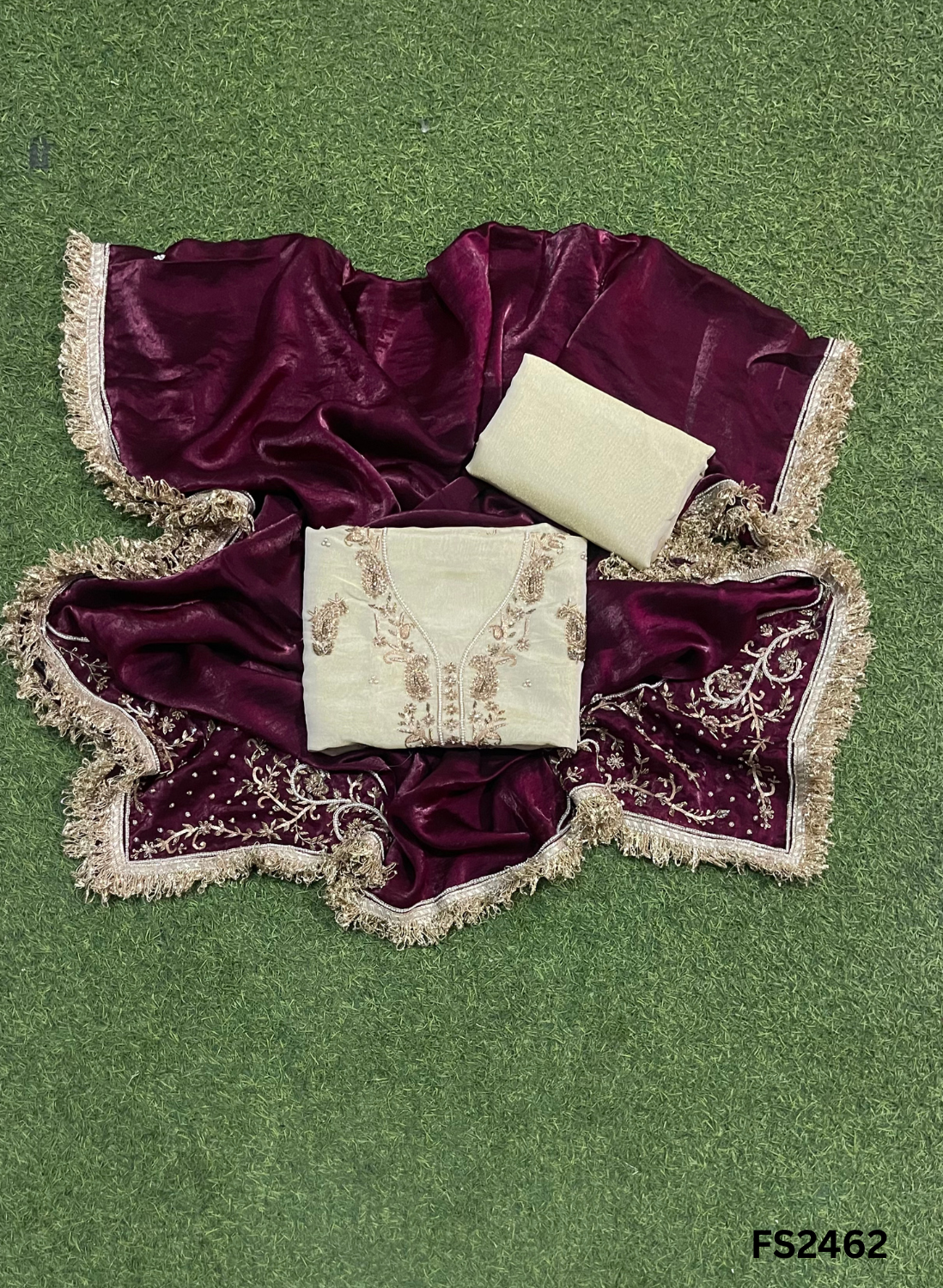 FS2462 | Golden | Shimmer Suit | Party Wear | Wedding | Jaggo | Ring C ...